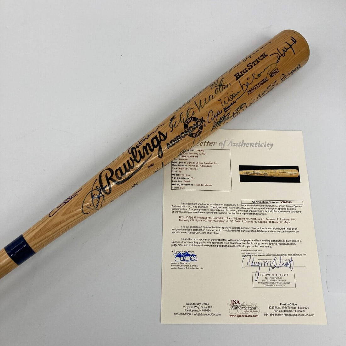 Hall Of Fame Multi Signed Bat 44 Sigs Willie Mays Hank Aaron Kirby ...
