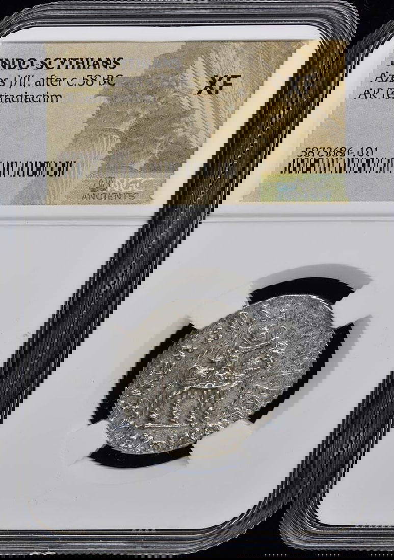 Azes I/ii After C.58 Bc Indo-scythians Ar Tetradrachm Ngc Xf40 Auction