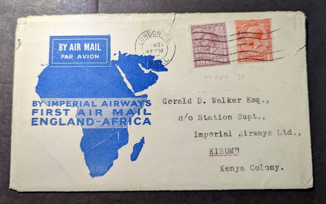 1931 England Airmail First Flight Cover Ffc London To Kisumu British ...