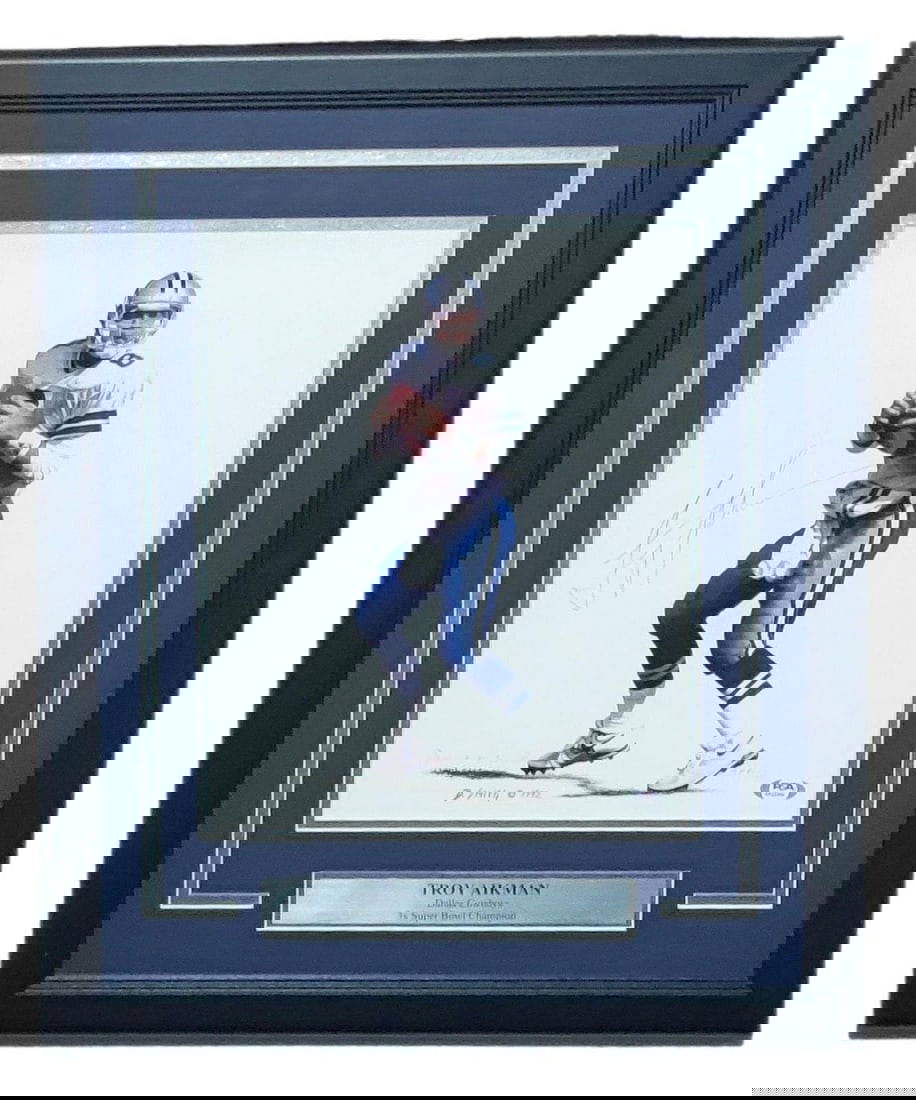 Troy Aikman Autographed 11x14 Lithograph Framed Dallas Psa Auction