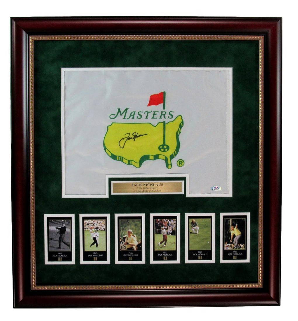 Jack Nicklaus Autographed Masters Flag With Card Collage Framed Psa/dna ...