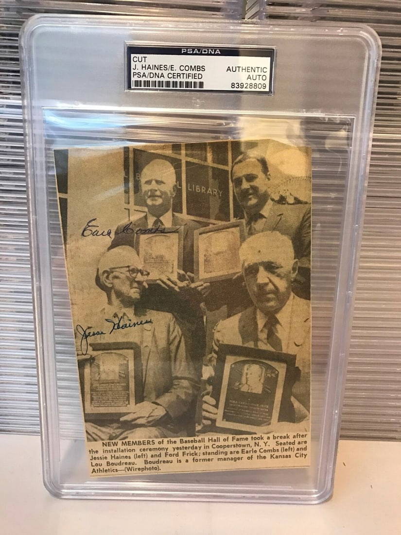 Earle Combs & Jesse Haines Signed Hof Induction Large Newspaper Photo ...