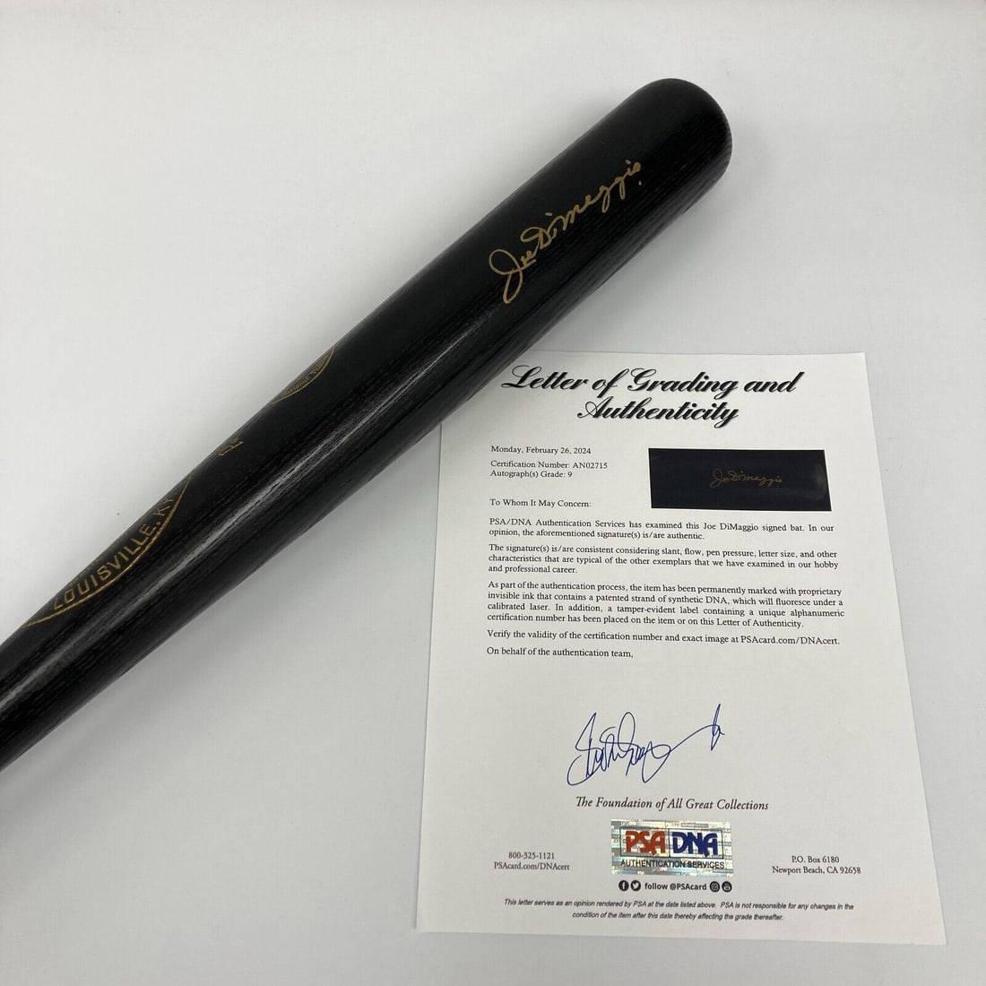Beautiful Joe Dimaggio Signed Game Model Baseball Bat Psa Dna Graded ...
