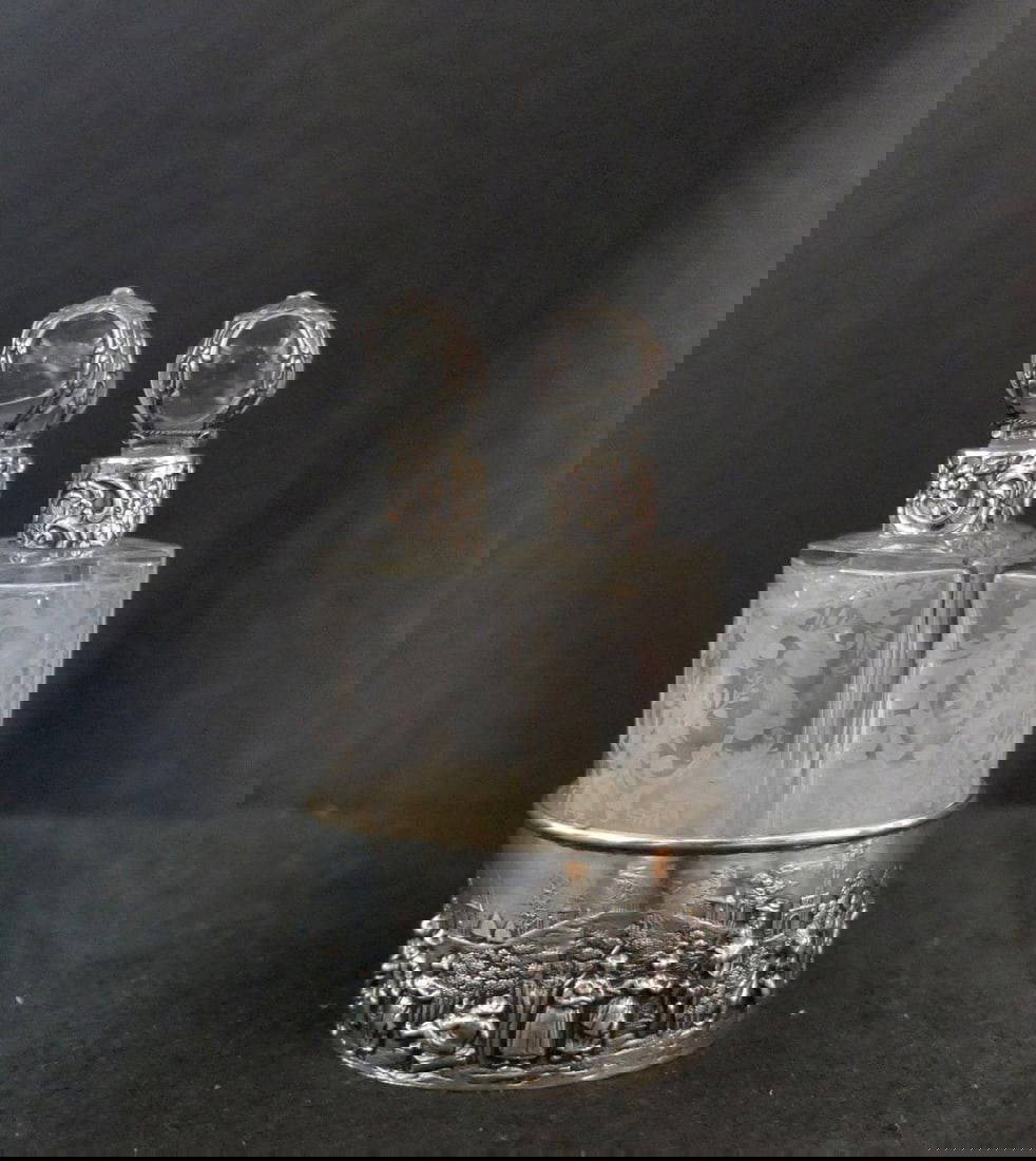 Sterling/crystal Cologne Bottles In Holder Auction