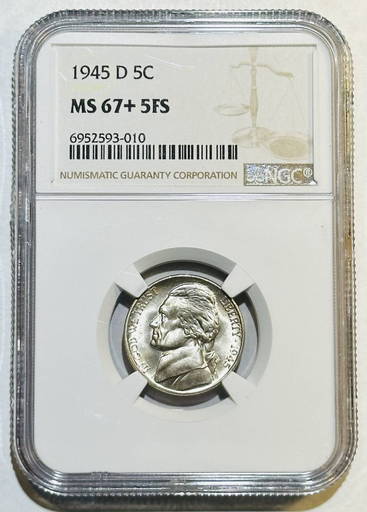 1945 D Nickel Jefferson Ngc Ms 67+ 5fs