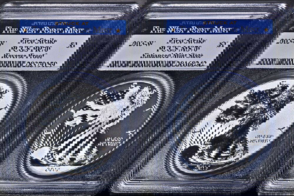 2013-w Silver American Eagle $1 2 Coin Set Pcgs Reverse Pr70 Enhanced ...