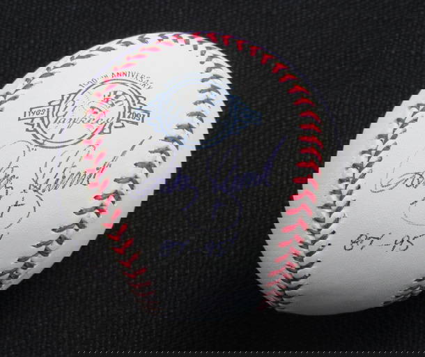 Randy Velarde Signed/auto Yankees 100th Oml Baseball Jsa Inscr 187156