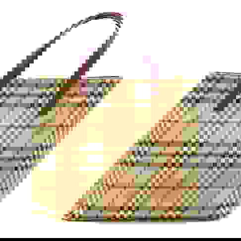 Burberry Nova Check Pattern Handbag Tote Bag Pvc Leather Beige Brown ...