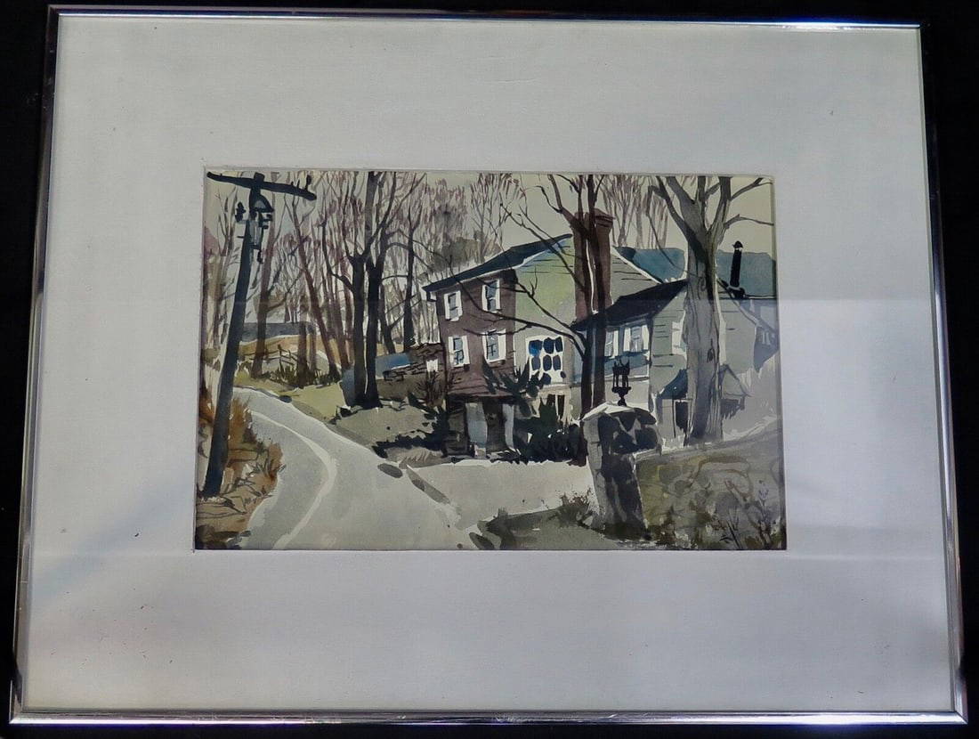 Vintage Original Country Watercolor By Mimi Korach Lesser Auction