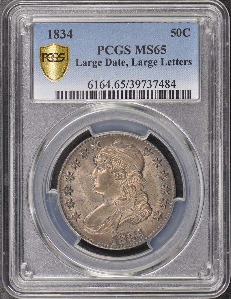 1834 50c Large Date Large Letters Capped Bust Half Dollar Pcgs Ms65 Auction