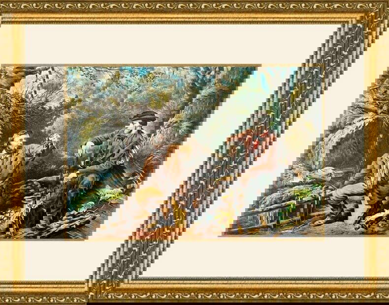 Currier & Ives - Mink Trapping Print Newly Custom Gallery Framed Auction