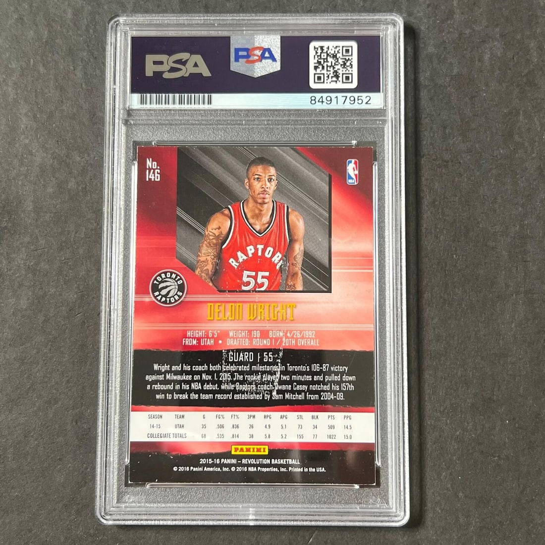 2015-16 Panini Revolution #146 Delon Wright Signed Card Auto Psa ...