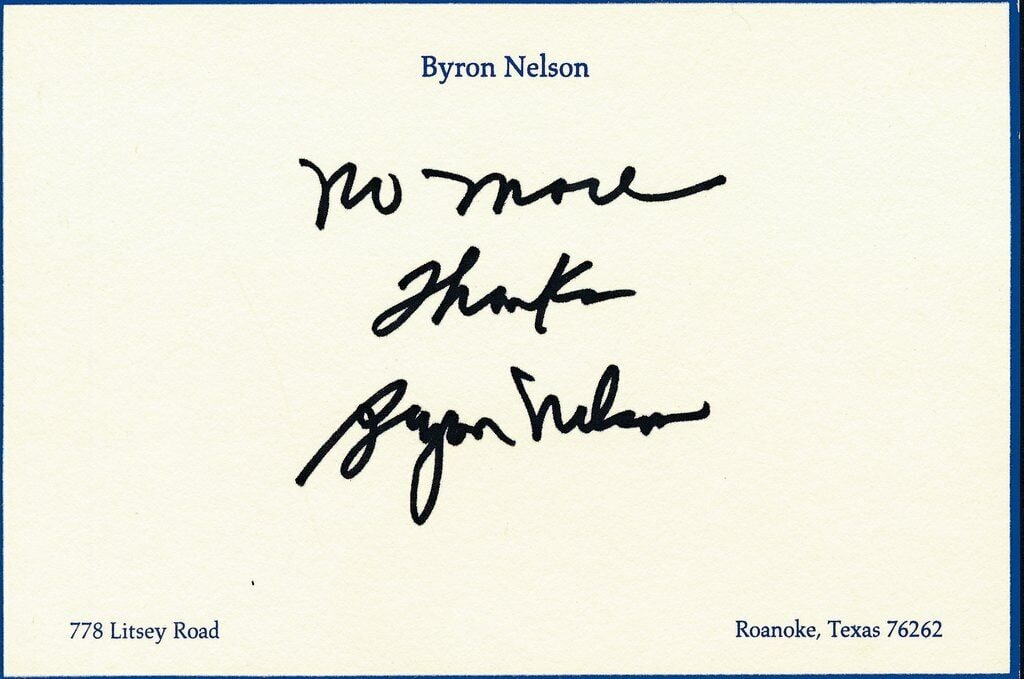 Byron Nelson 1937 1942 Masters Champ Signed/inscribed 4x6 Card Psa/dna ...