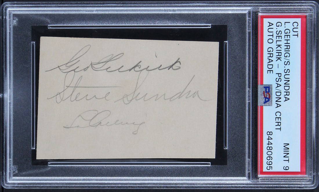 Yankees Lou Gehrig +2 Signed 2x3 Cut Signature Autos Graded Mint 9! Psa ...