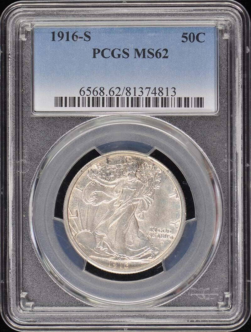 1916-s 50c Walking Liberty Half Dollar Pcgs Ms62 Auction