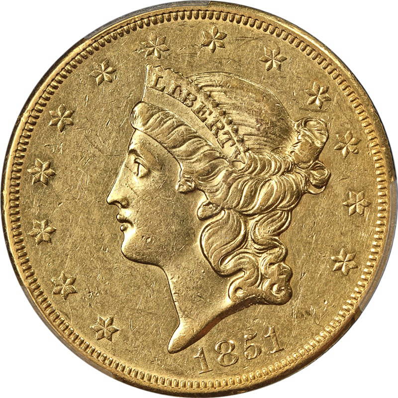 1851-o Liberty Gold $20 Pcgs Au55 Nice Eye Appeal Strong Strike Auction
