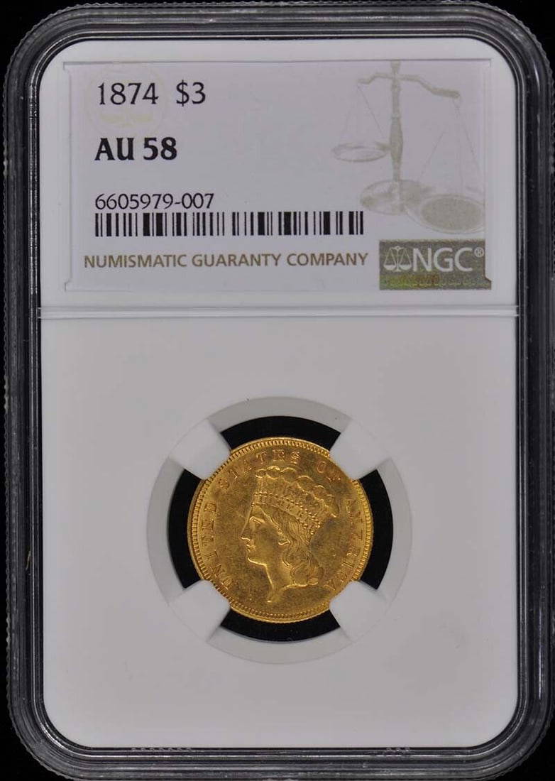 1874 Three Dollar $3 Ngc Au58 Auction