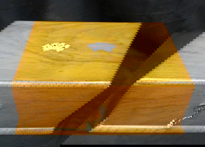 Vintage French Wooden Gambling Box With Mahogany And Mother Of Pearl Chips