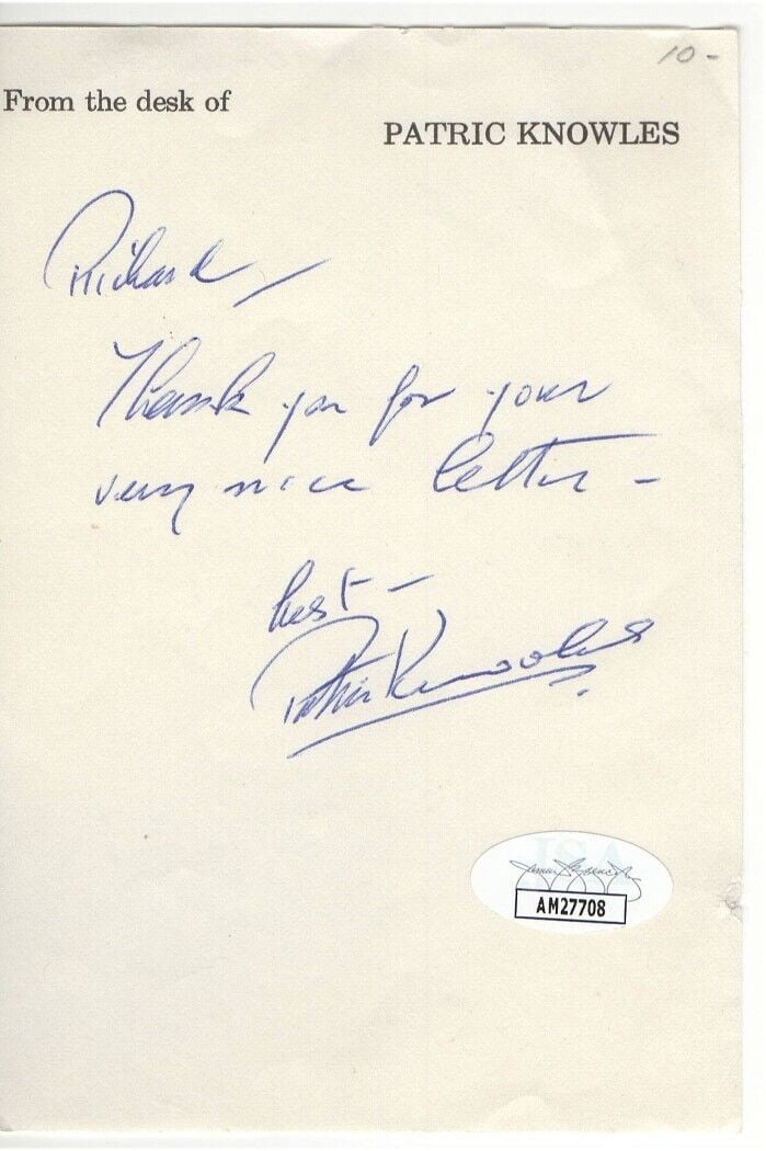 Patric Knowles Signed Autographed Cut Signature English Actor Jsa Auction