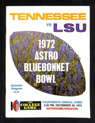 1972 Bluebonnet Bowl Program Tennessee V Lsu Astrodome Bert Jones