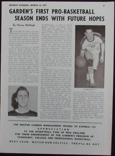 Vintage 1947 Boston Celtics Vs Chicago Stags Game Program Nba