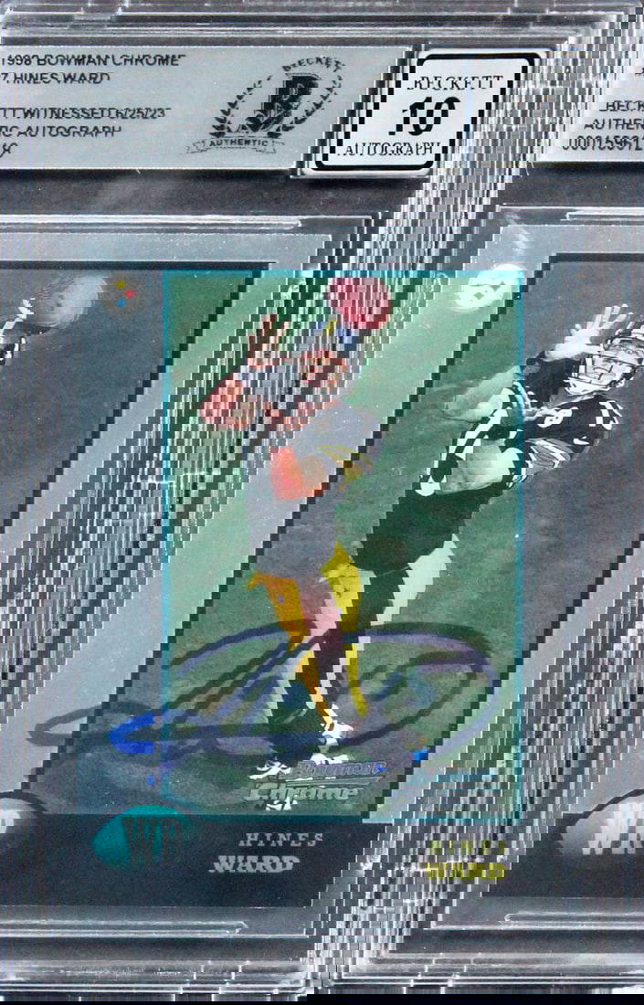 Steelers Hines Ward Signed 1998 Bowmans Chrome Rookie Card Auto 10 Bas ...