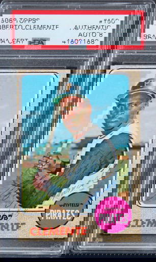 Pirates Roberto Clemente Signed 1968 Topps #150 Card Graded 8 Psa