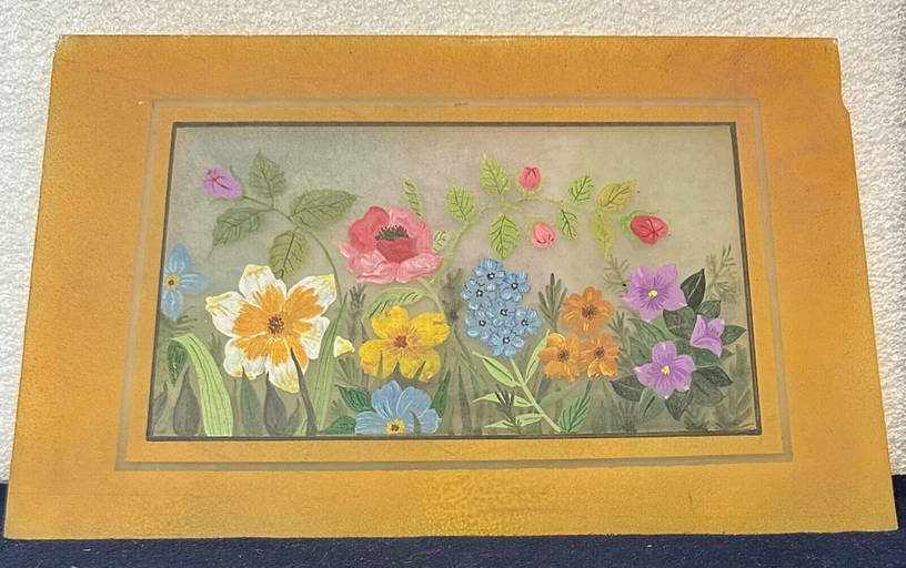 Vintage Handel Hand Painted Glass Panel With Floral Design
