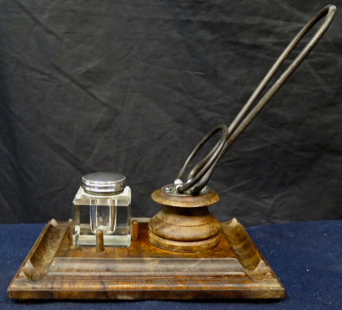19th Century Burl Wood Inkwell With Letter Holder Auction