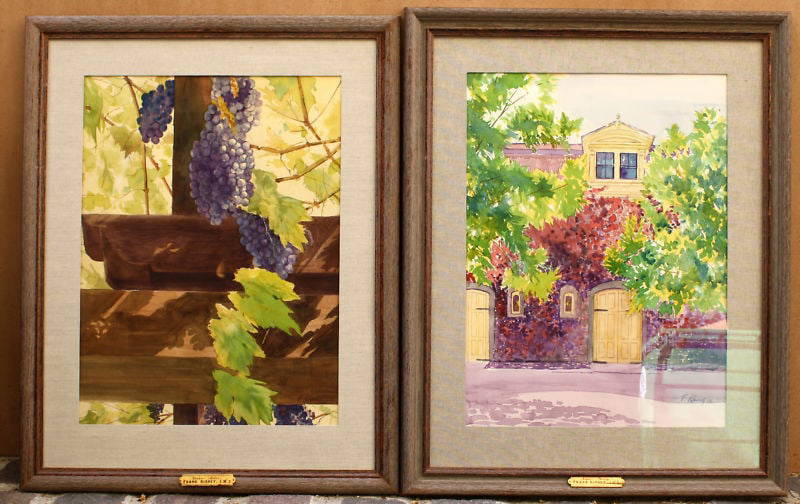 Pair Of Signed Watercolor Paintings By Frank Kinney, Napa Valley Scenes ...