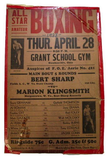 1938 Original Amateur Boxing Poster Bert Sharp Vs Marion Klingsmith 14x22 Ohio
