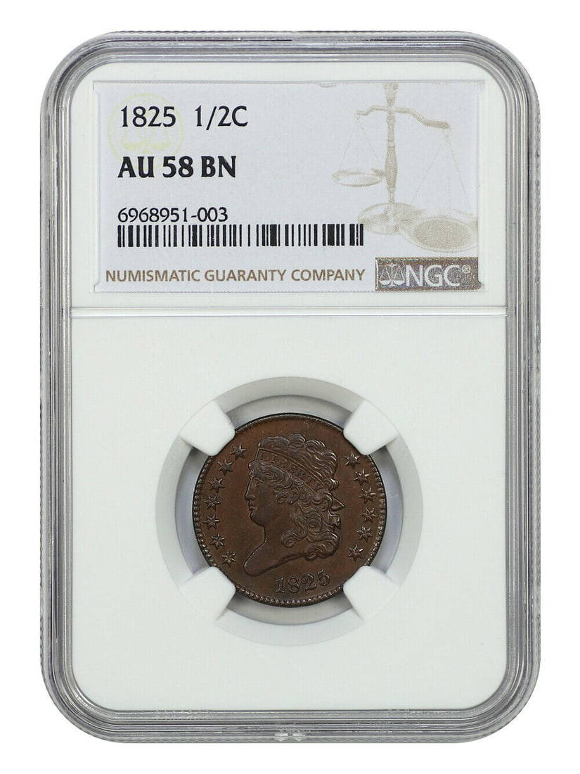 1825 1/2c Ngc Au58 - Classic Head Half Cent - Tough Date Auction