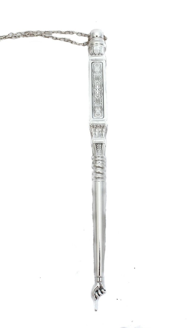 Laminate Silver Hand Chased Matte Ornate Finger Torah Pointer & Chain ...