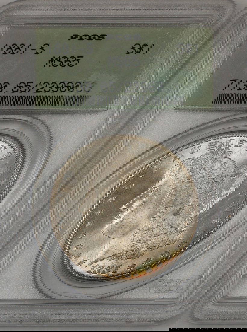 1881-s Morgan Silver Dollar $1 Coin Pcgs Ms-65 Gem Bu Toned Rim Ogh (ta) Auction