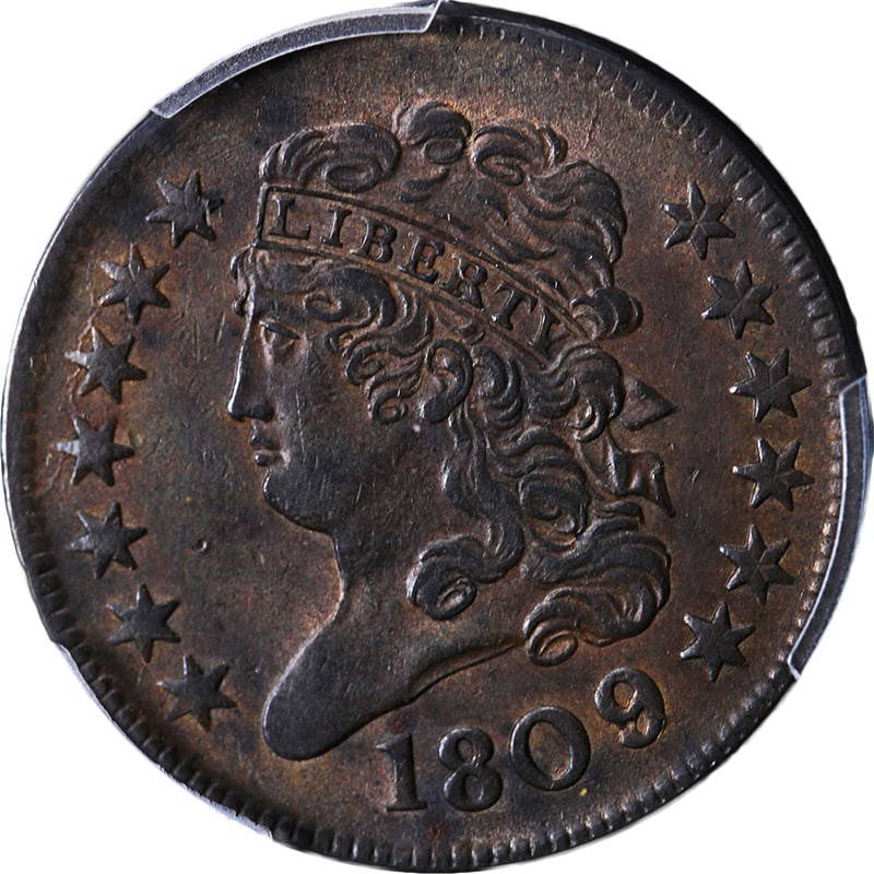 1809/6 Half Cent '9 Over Inverted 9' Pcgs Au53 C-5 R.1 Strong Strike ...