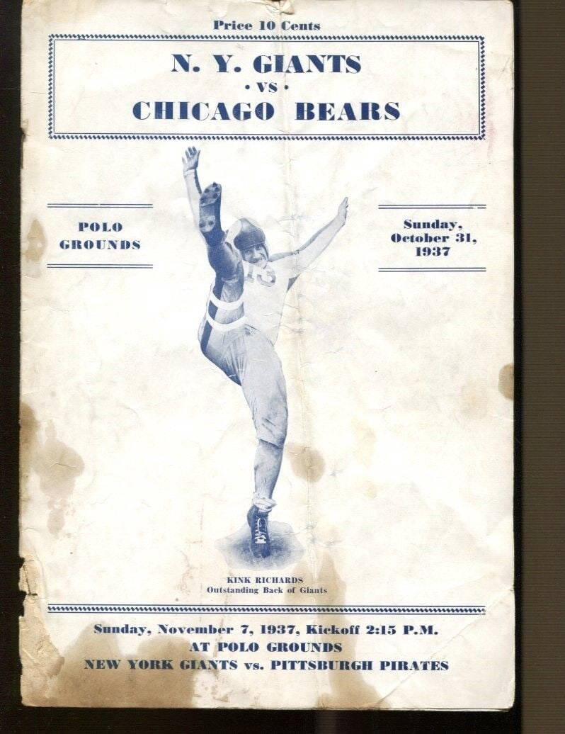 1937 New York Giants Vs Chicago Bears Nfl Football Program Auction