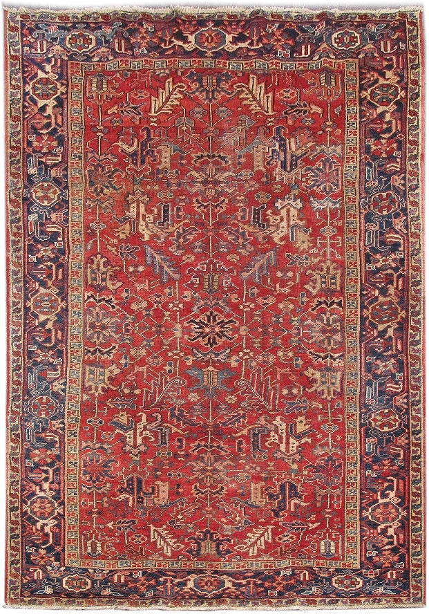 Handcrafted 6'10 X 10'10 Red Persian Heriz Rug With Floral Patterns Auction