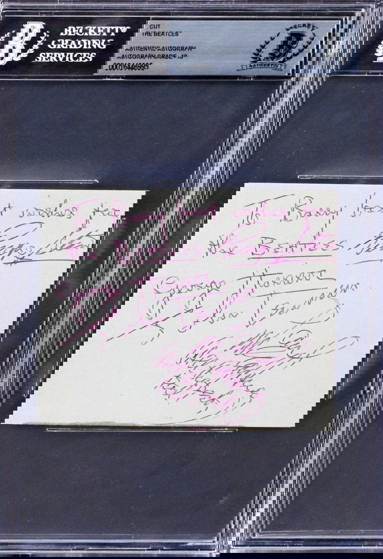The Beatles Signed Cut Signature With 4 Autographs Beckett ...