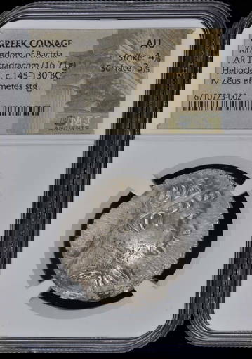 Bactria Heliocles Silver Tetradrachm Coin 145 130 Bc Au50 Ngc