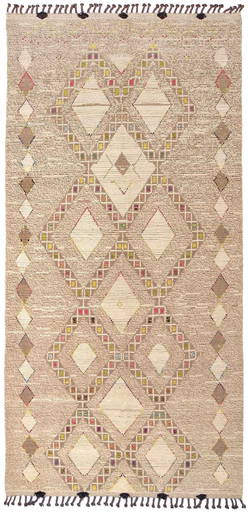 5.11ft X 12.11ft Handmade Moroccan Wool Rug Taupe Ivory Diamond Pattern