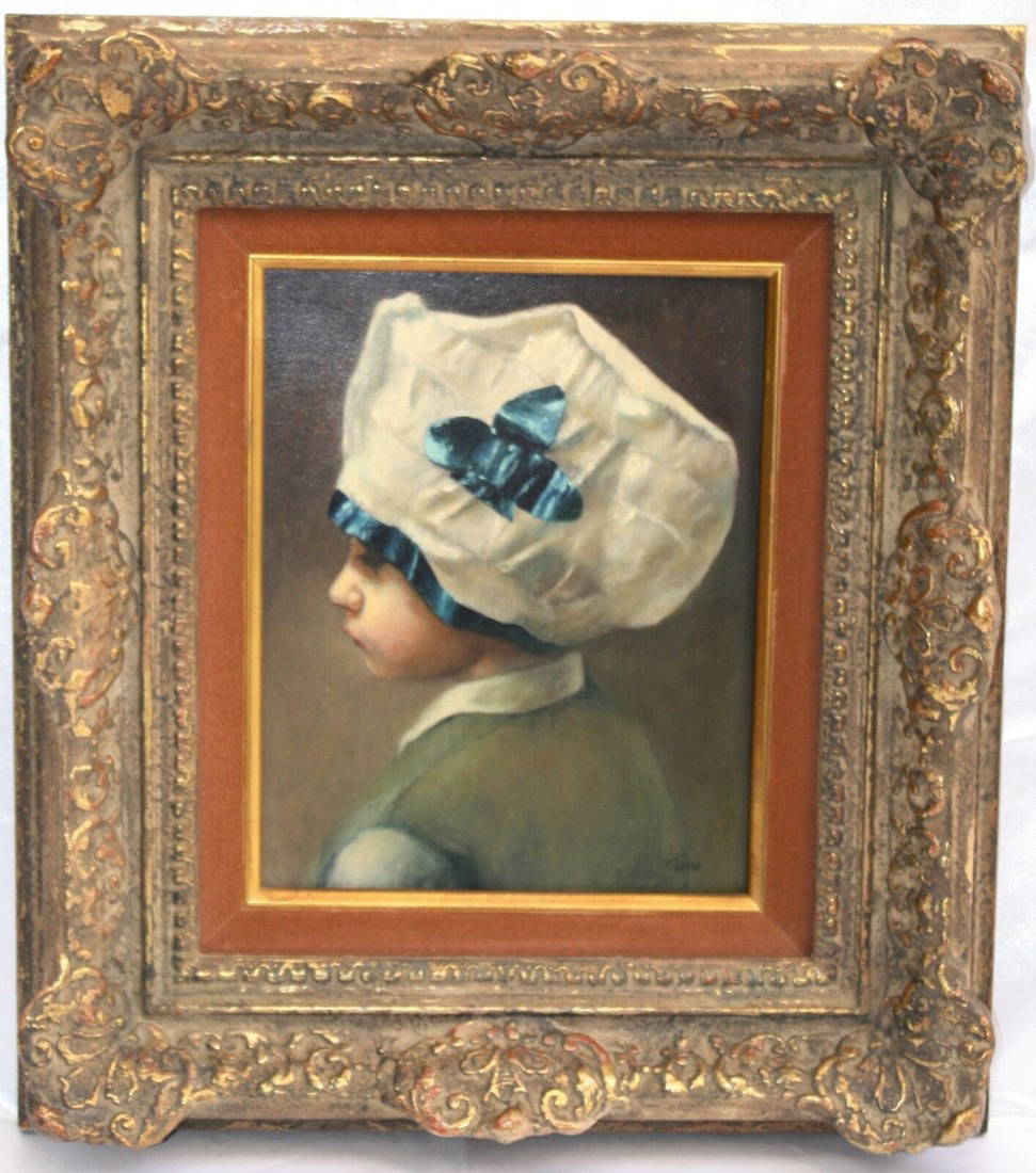 1900s Signed Oil On Board Child Portrait By Jennie Tomao 15.25 X 17.25 ...