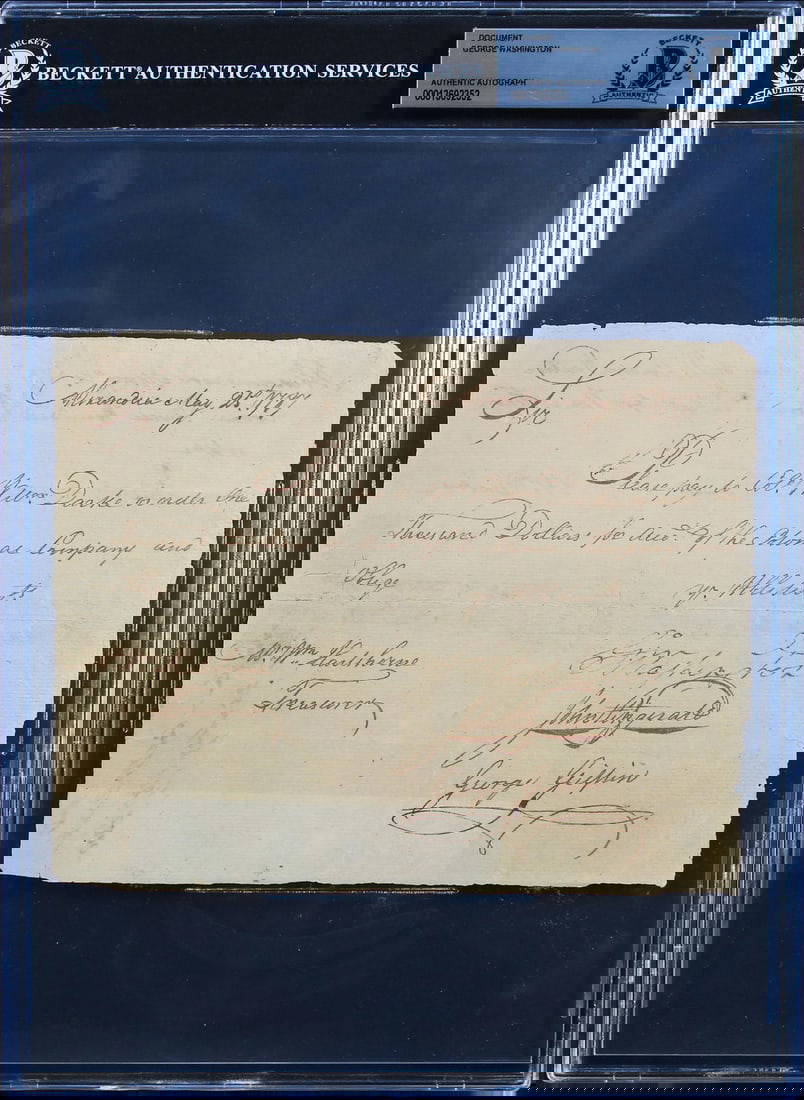 George Washington 1787 Signed Pay Order 6x7.5 Beckett Authenticated Auction