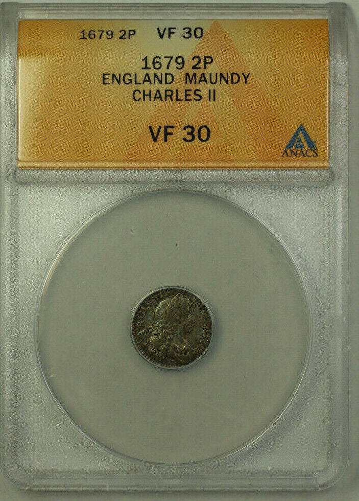 1679 England 2 Pence Coin King Charles Ii Anacs Vf 30 Silver Auction