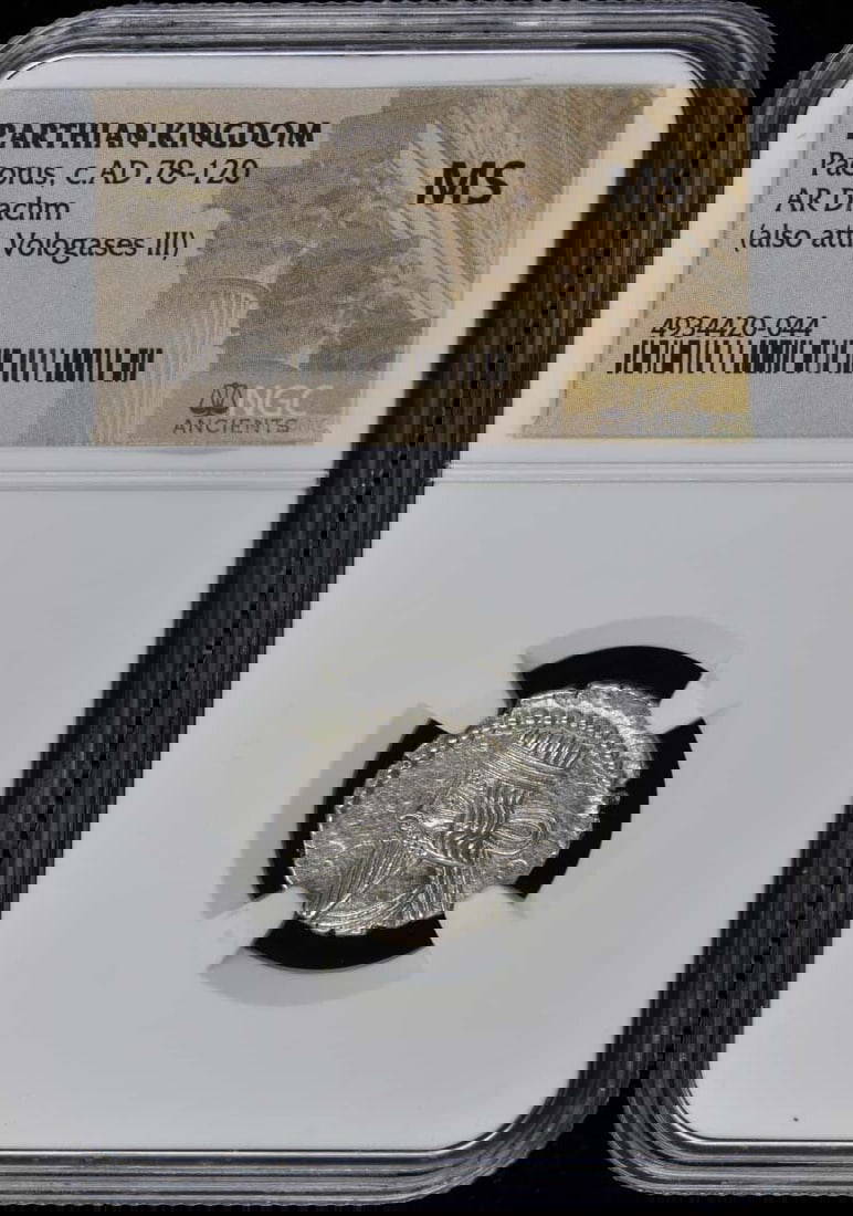 Pacorus Ar Drachm Ad 78-120 Ngc Ms60 Certified Ancient Coin Auction