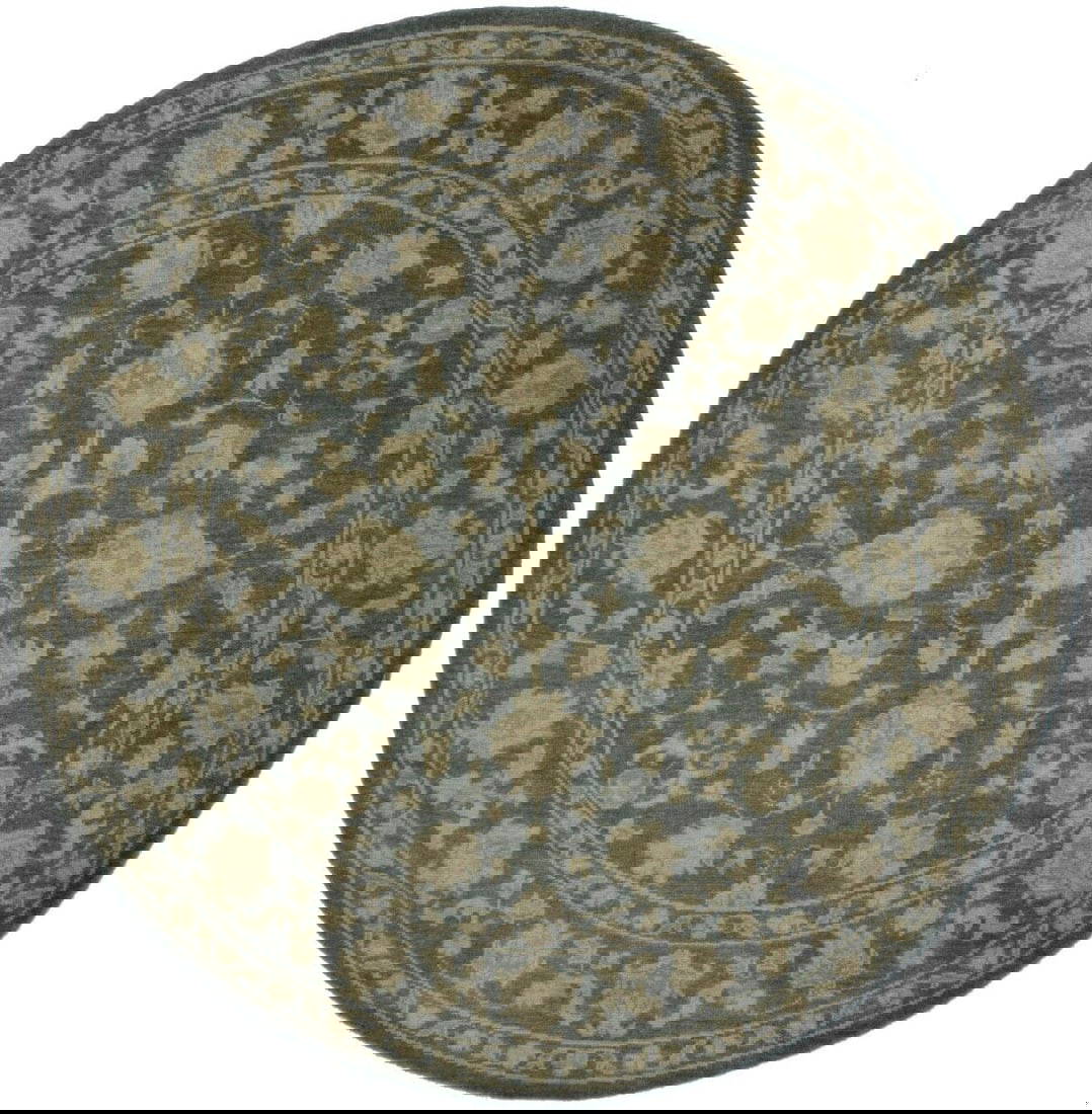 Handmade 8x8 Ft Round Floral Wool Oriental Rug Transitional Design Auction