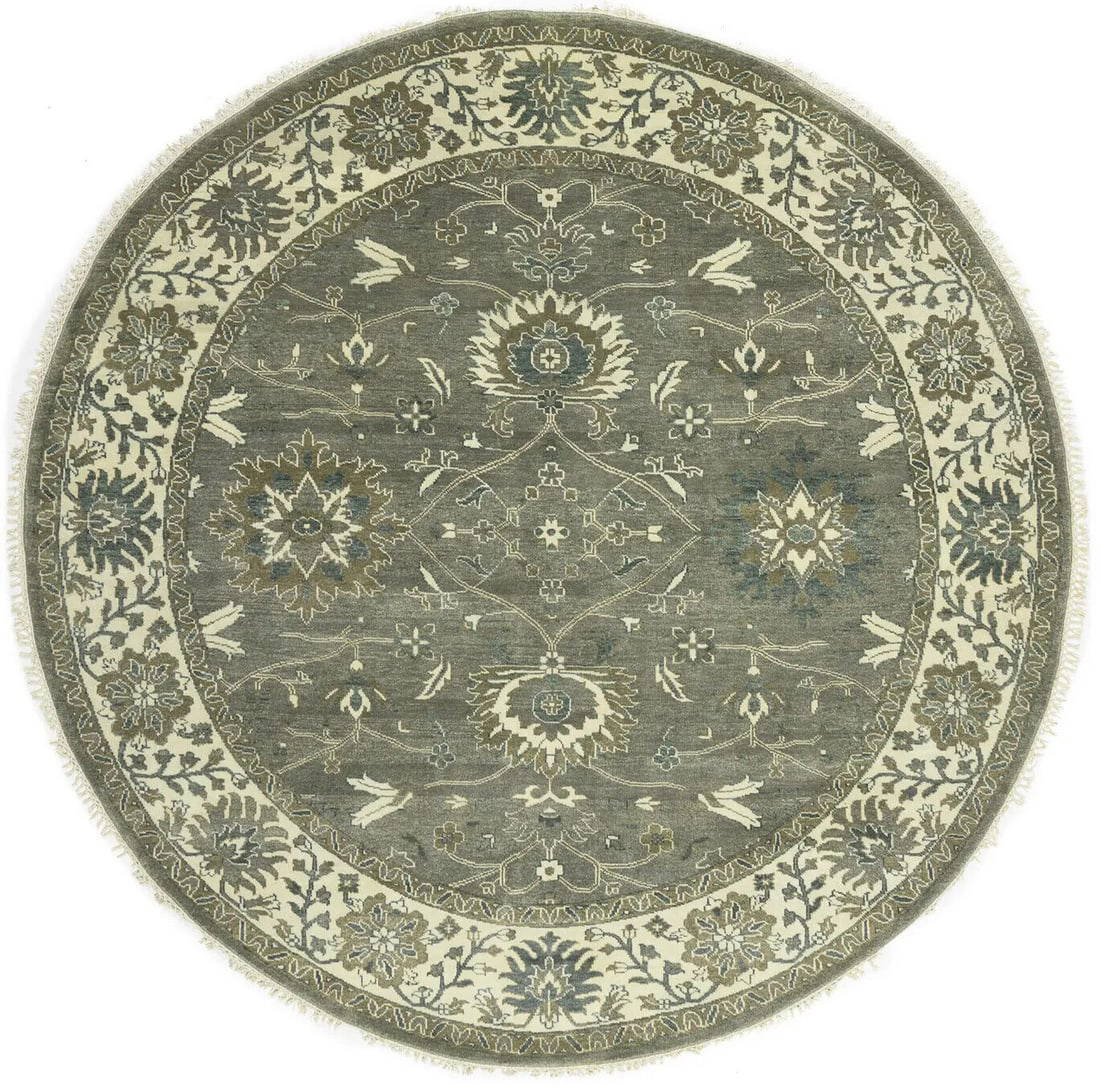 Floral Wool Round Peshawar Osh Chobi Rug 8x8 Ft Eco Friendly Auction