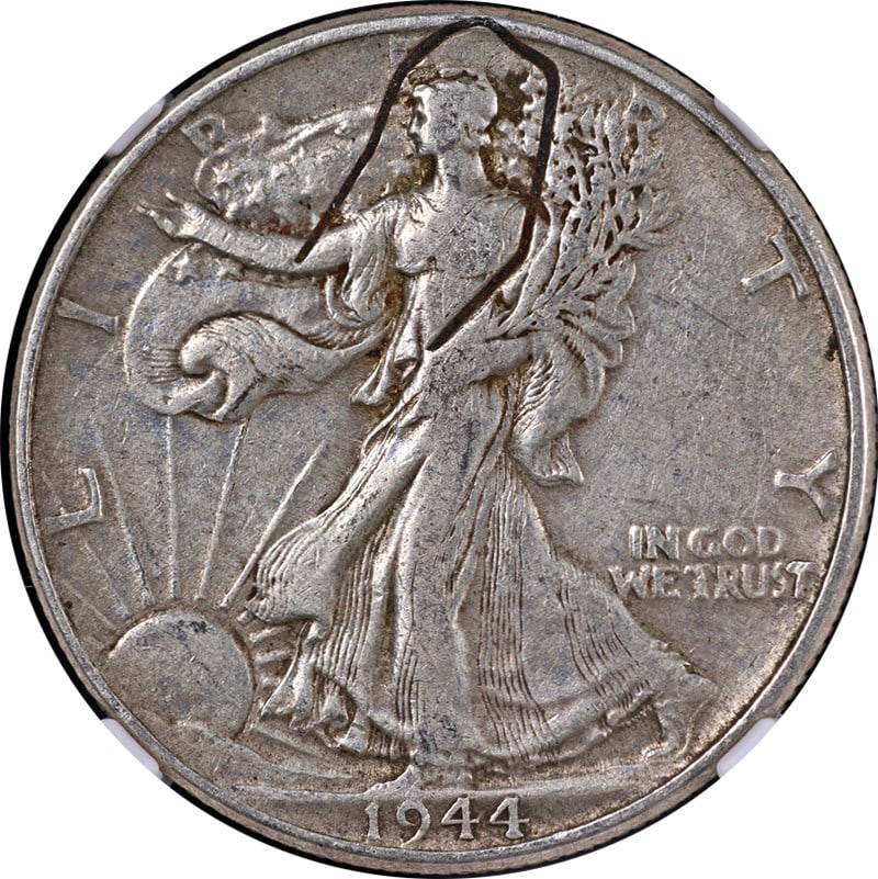1944 Walking Liberty Half Dollar Ngc Xf40 Mint Error Struck In Staple ...