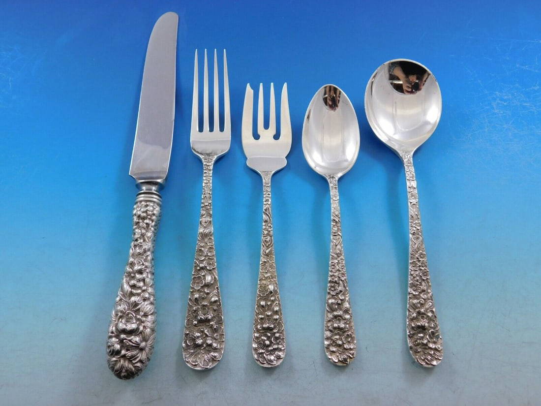 Rose Pattern Stieff Sterling Silver Flatware Set Service For 8 45 ...