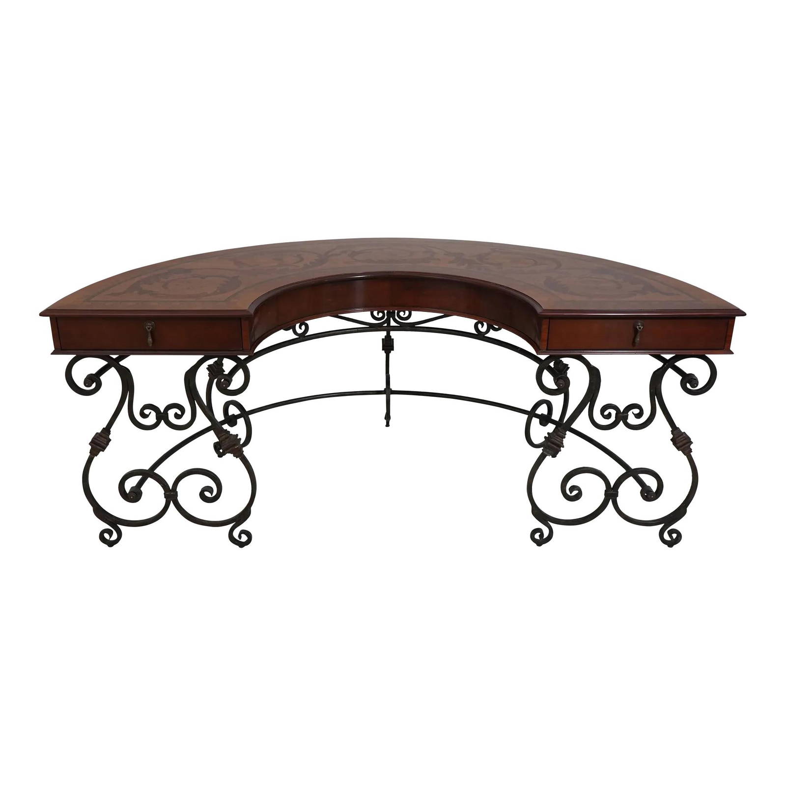 Maitland Smith Half Round Wrought Iron Desk 74" With Inlaid Top - Jun ...
