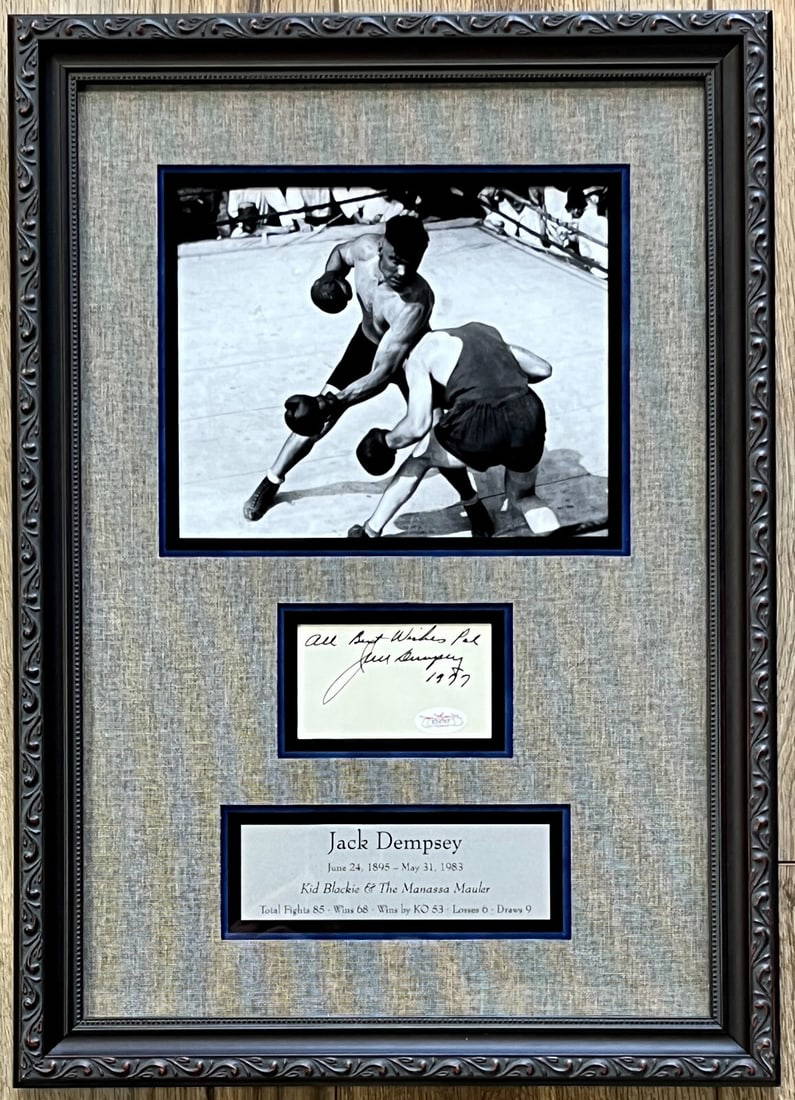 Jack Dempsey Autographed Framed Display Jsa Authenticated 20 X 14 Auction